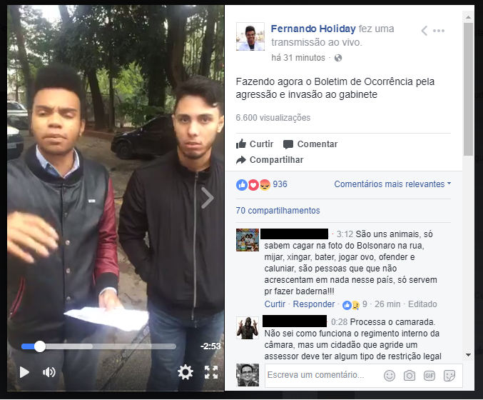 Militante invade, cospe e parte para agressão em gabinete de Holiday ...